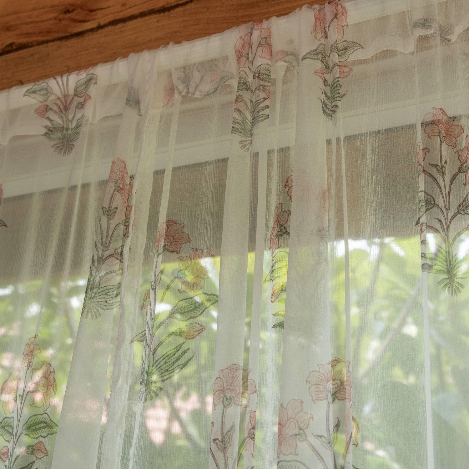 White Iris Blockprint Sheer Chiffon Curtains for Doors & Windows for ...