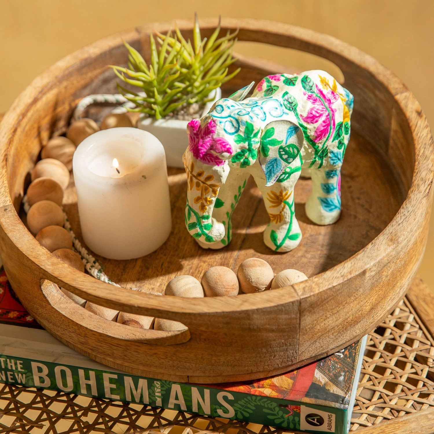 White Floral Elephant Hand Painted Paper Mache Showpiece - Animal ...